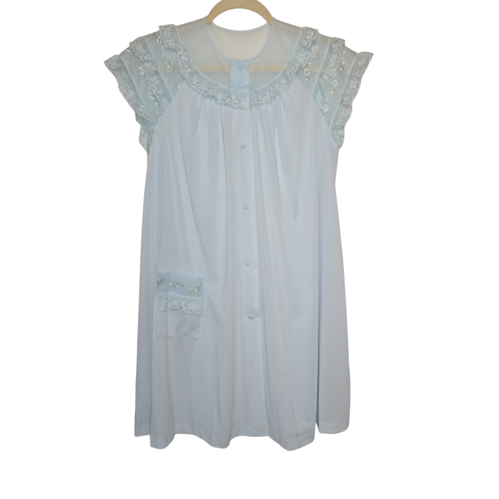 Vintage Shadowline Pale Blue Full Button Nightgown Ro… - Gem